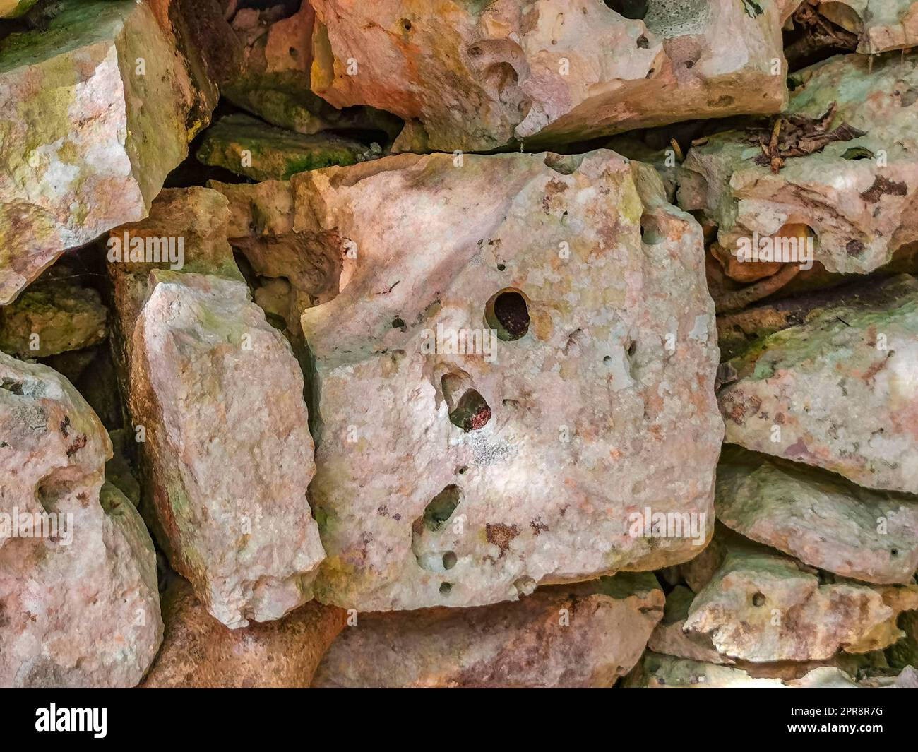 Texture pattern of Tulum ruins Mayan site temple pyramids Mexico Stock ...