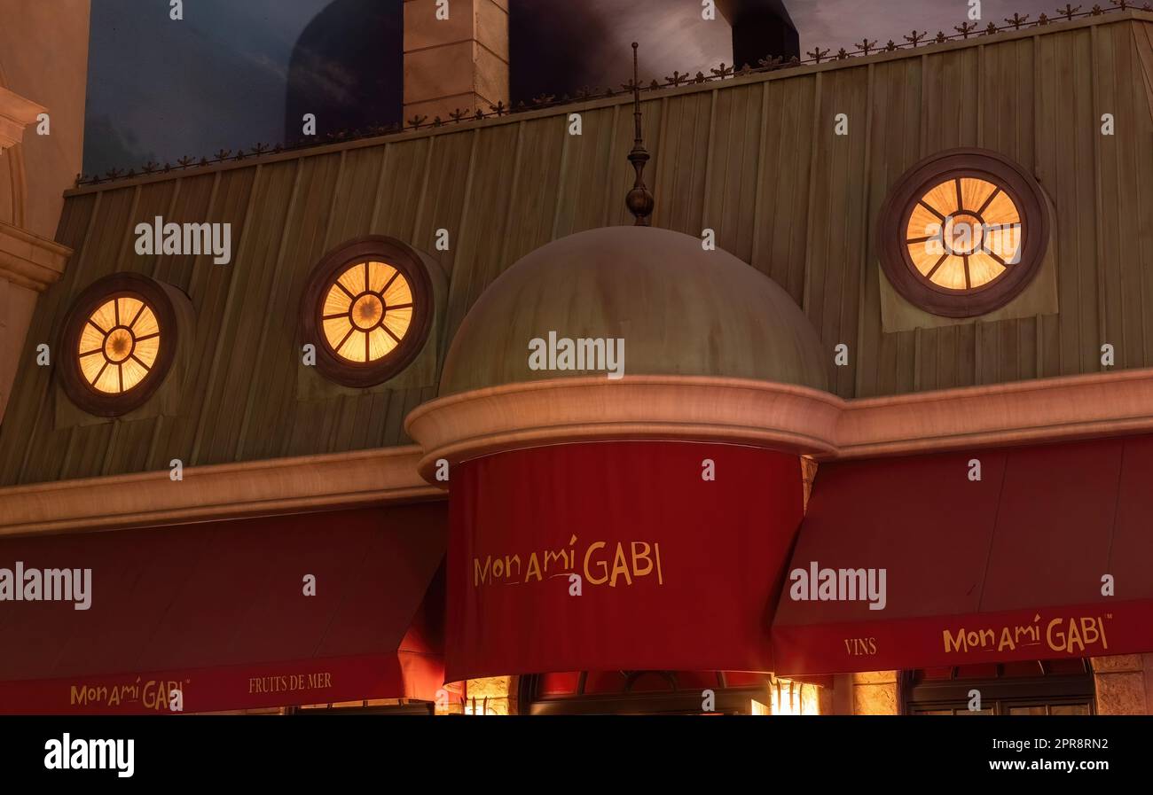 Mon Ami Gabi restaurant canopy and entrance within the Paris Las Vegas ...