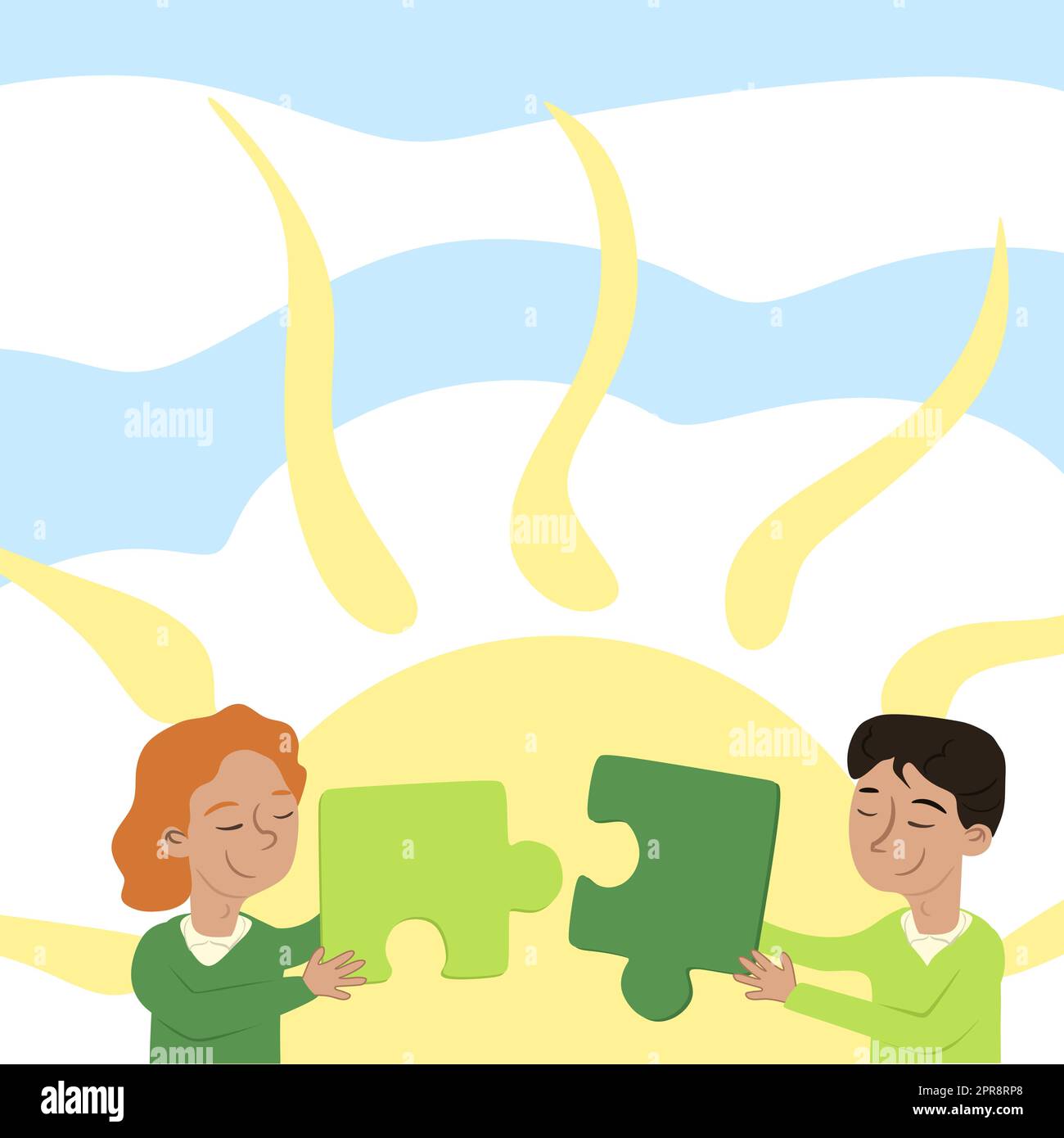 Colleagues Connecting Two Pieces Of Jigsaw Puzzle Together Showing ...