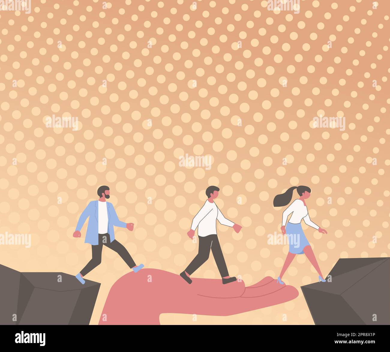 Colleagues Crossing Obstacles On Hand Bridge Presenting Teamwork ...