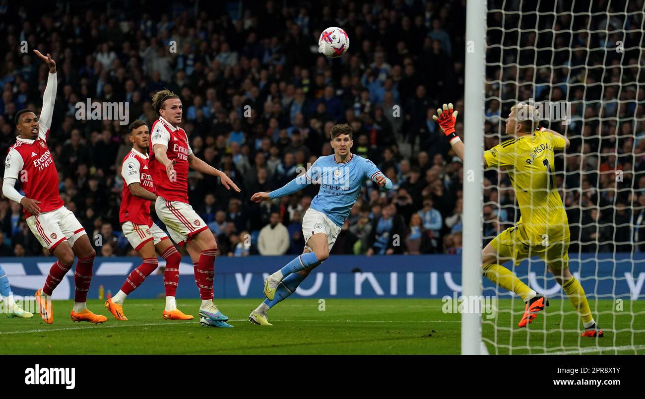 Manchester City's John Stones scores their side's second goal of the ...