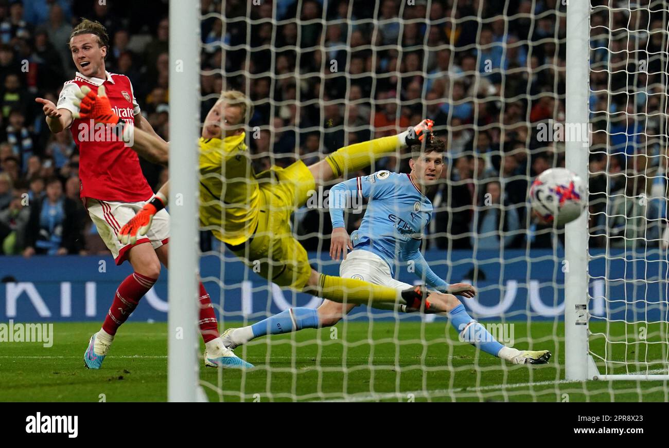 Manchester City's John Stones scores their side's second goal of the ...