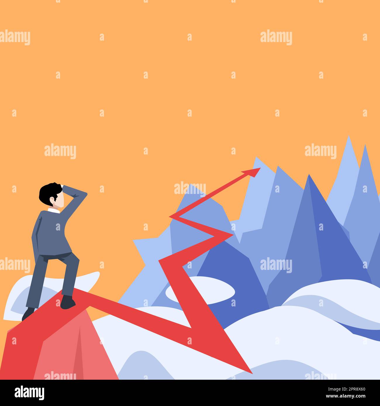 Businessman watching horizon arrow pointing distance symbolizing future ...