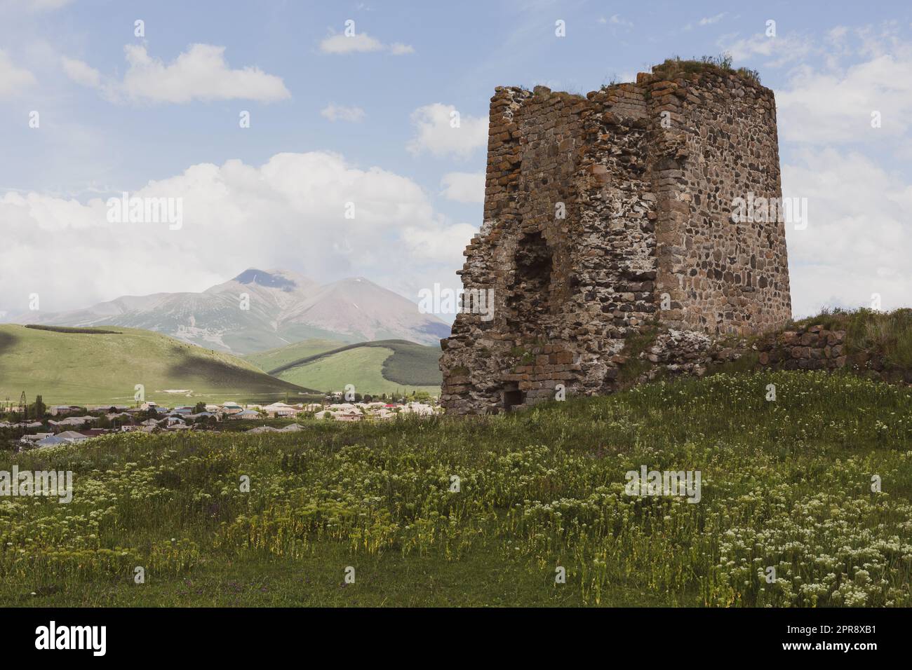 Akhalkalaki castle ruins of an medieval watchtower with Akhalkalaki ...