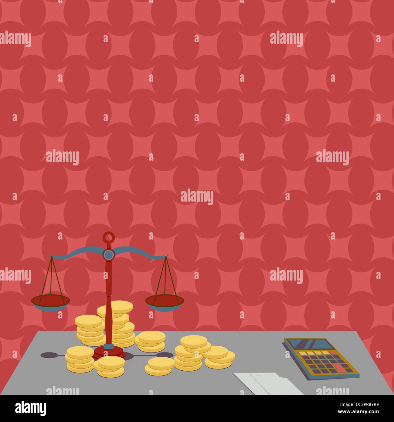 Balance Scale Surrounded By Coins Calculator Counting Financial ...