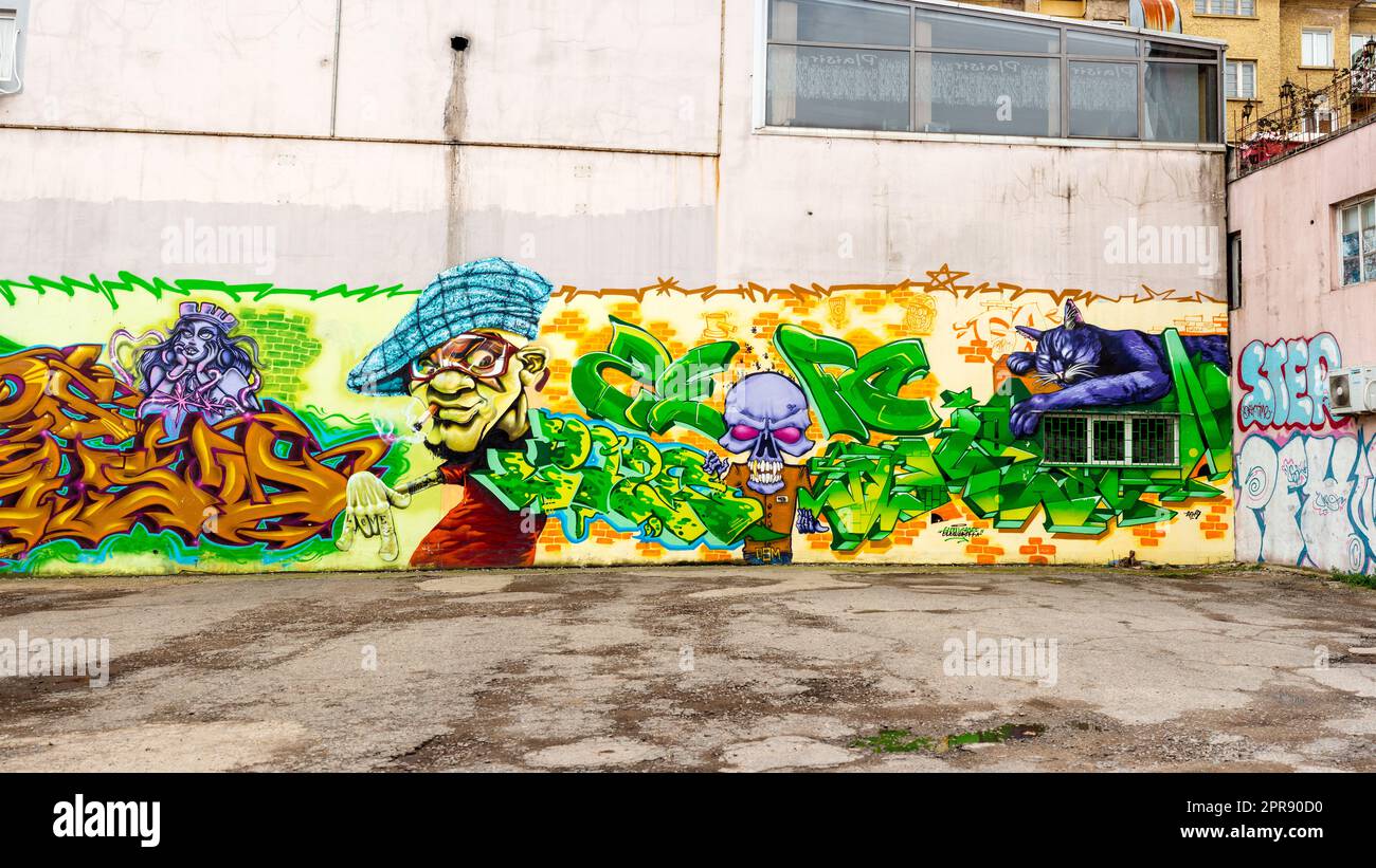 Street art mural Graffiti urban street art at a car park in downtown ...