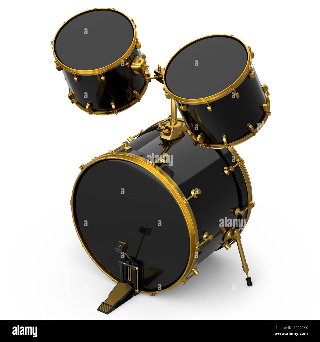Set of realistic drums with pedal on white background. 3d render ...