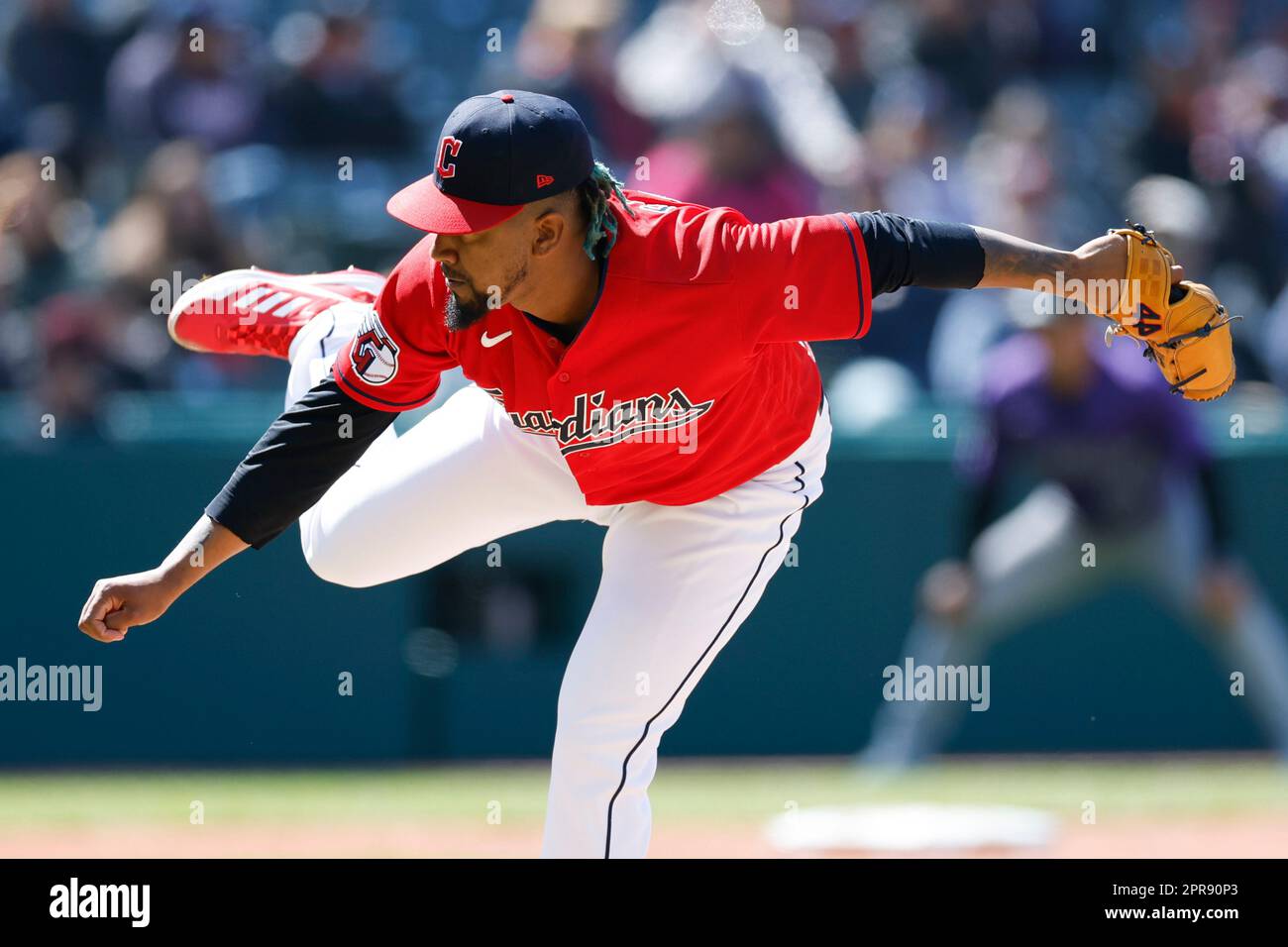 Cleveland Guardians relief pitcher Emmanuel Clase delivers against the ...