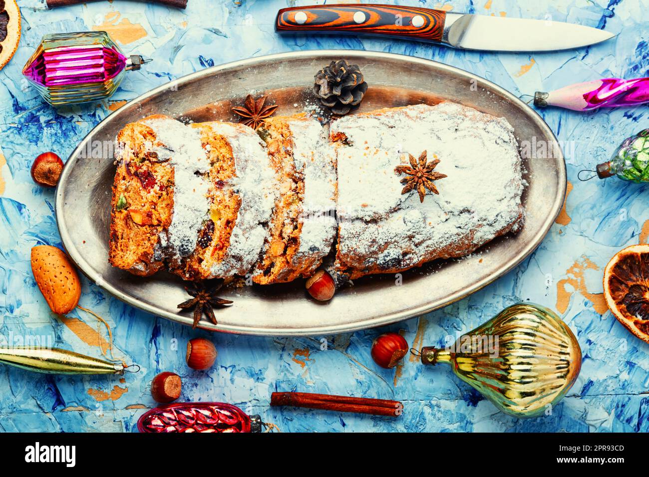 Christmas stollen and tree decorations Stock Photo - Alamy