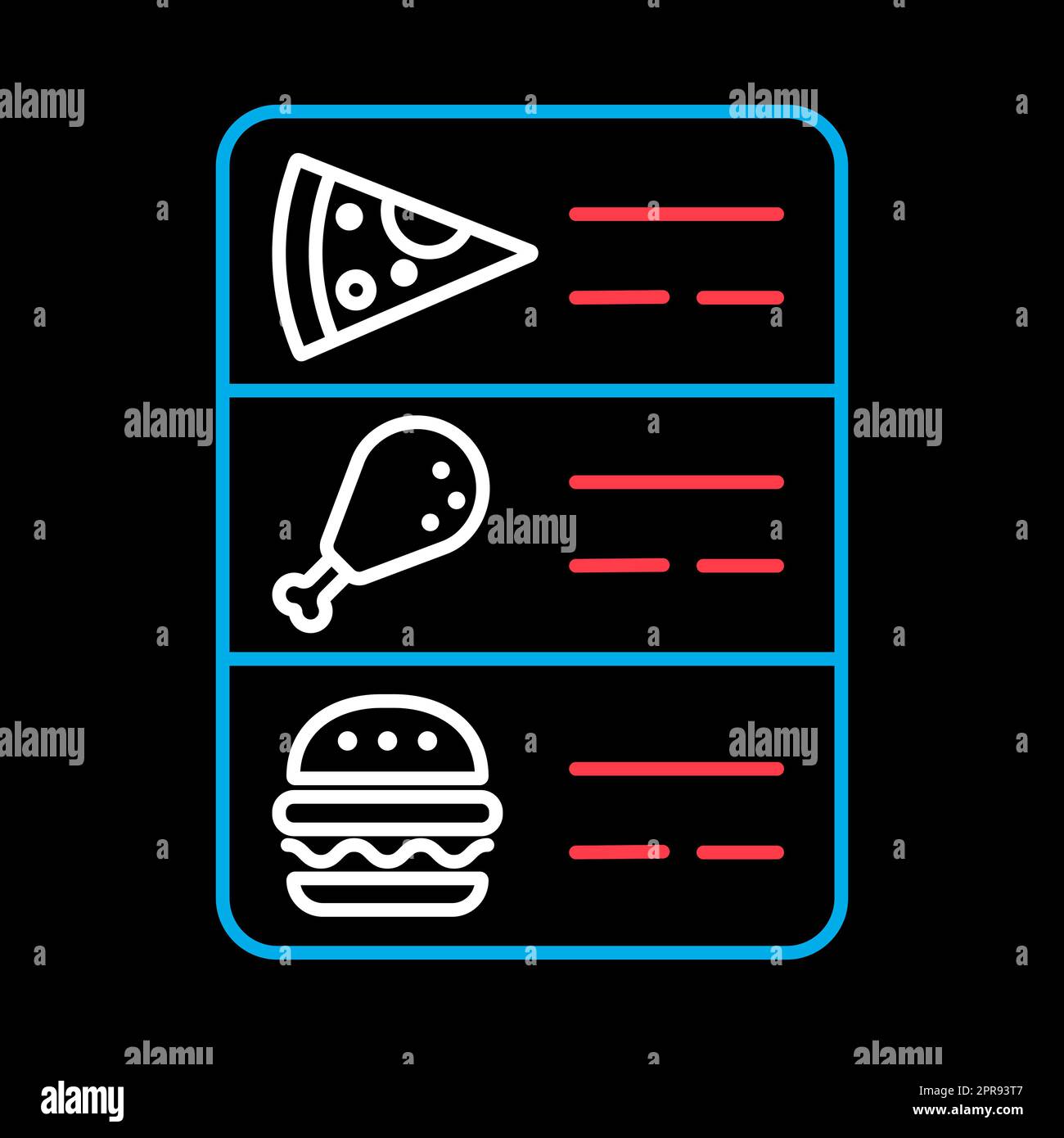 Online food menu vector isolated on black background icon. Delivery ...