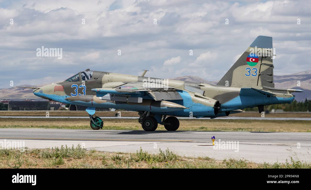 KONYA, TURKIYE - JUNE 30, 2022: Azerbaijani Air Force Sukhoi Su-25 ...