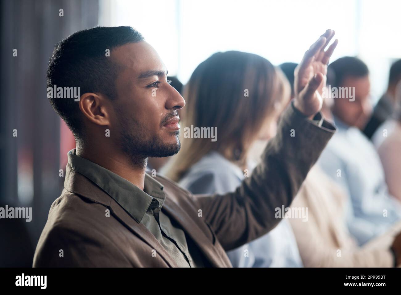 Businesswoman raising hand question hi-res stock photography and images ...