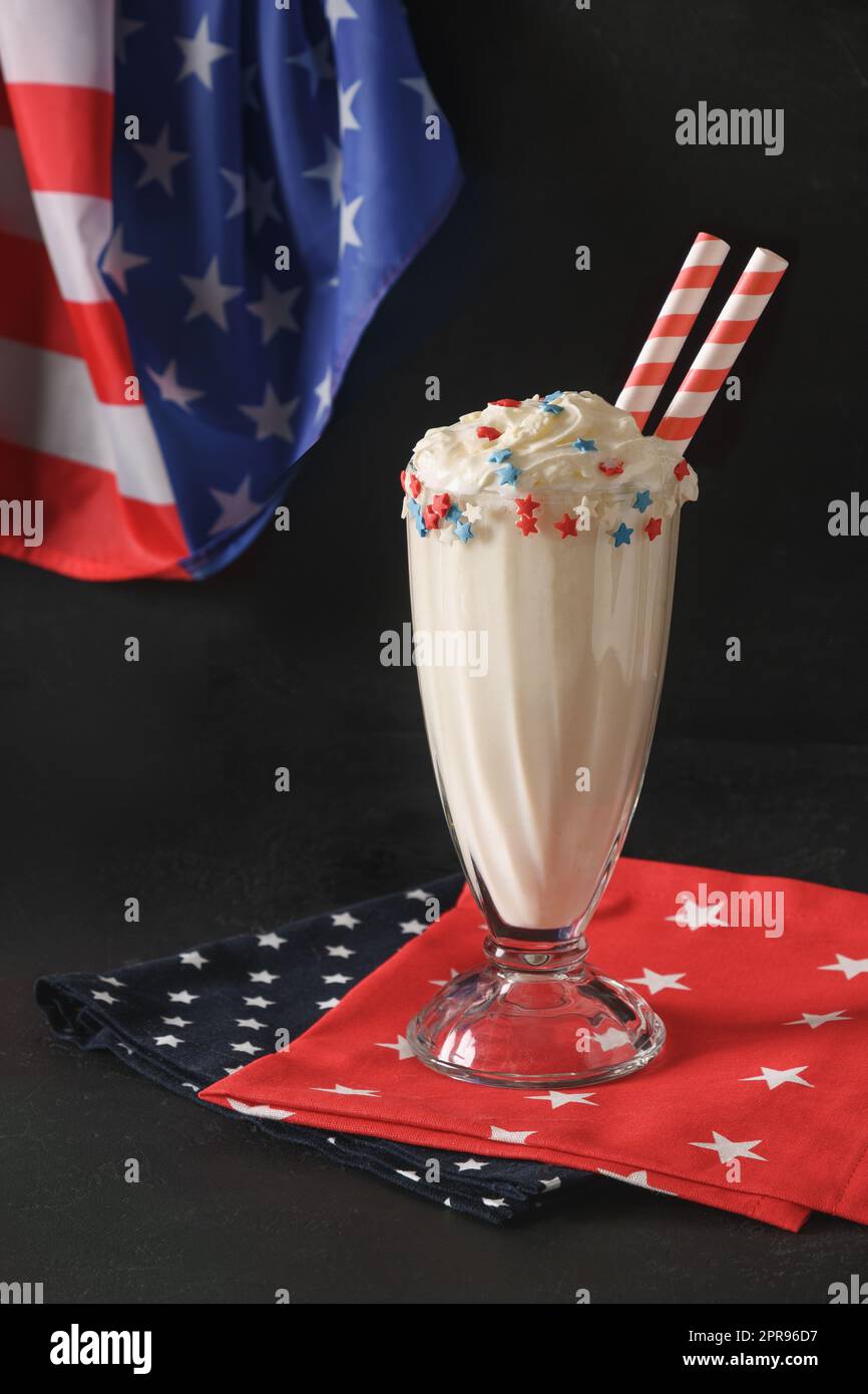 Vanilla milkshake for Patriotic Independence Day in USA decorated red ...