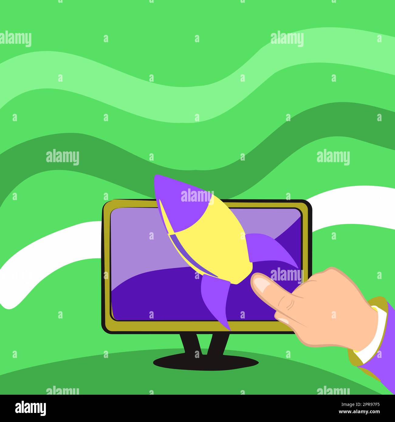 Illustration Of Rocket Ship Launching On Screen. Spaceship Drawing ...