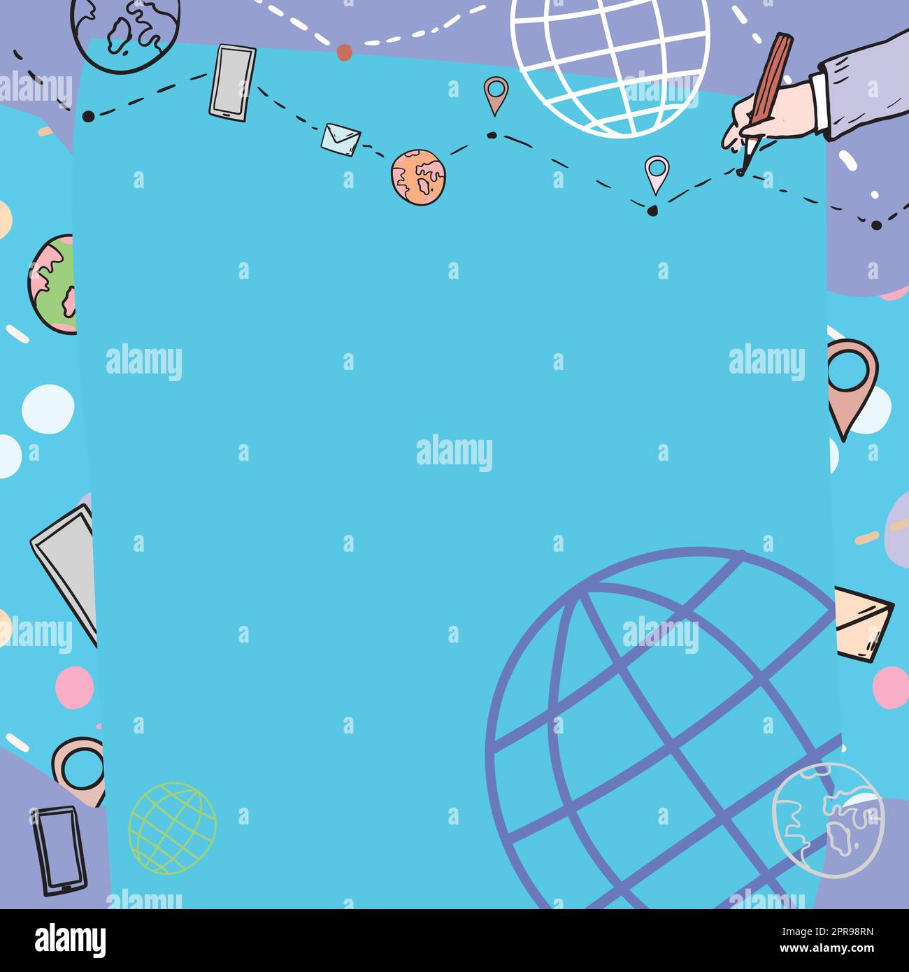 Plain Whiteboard With Hand Drawing Guide Line For Steps Over World ...