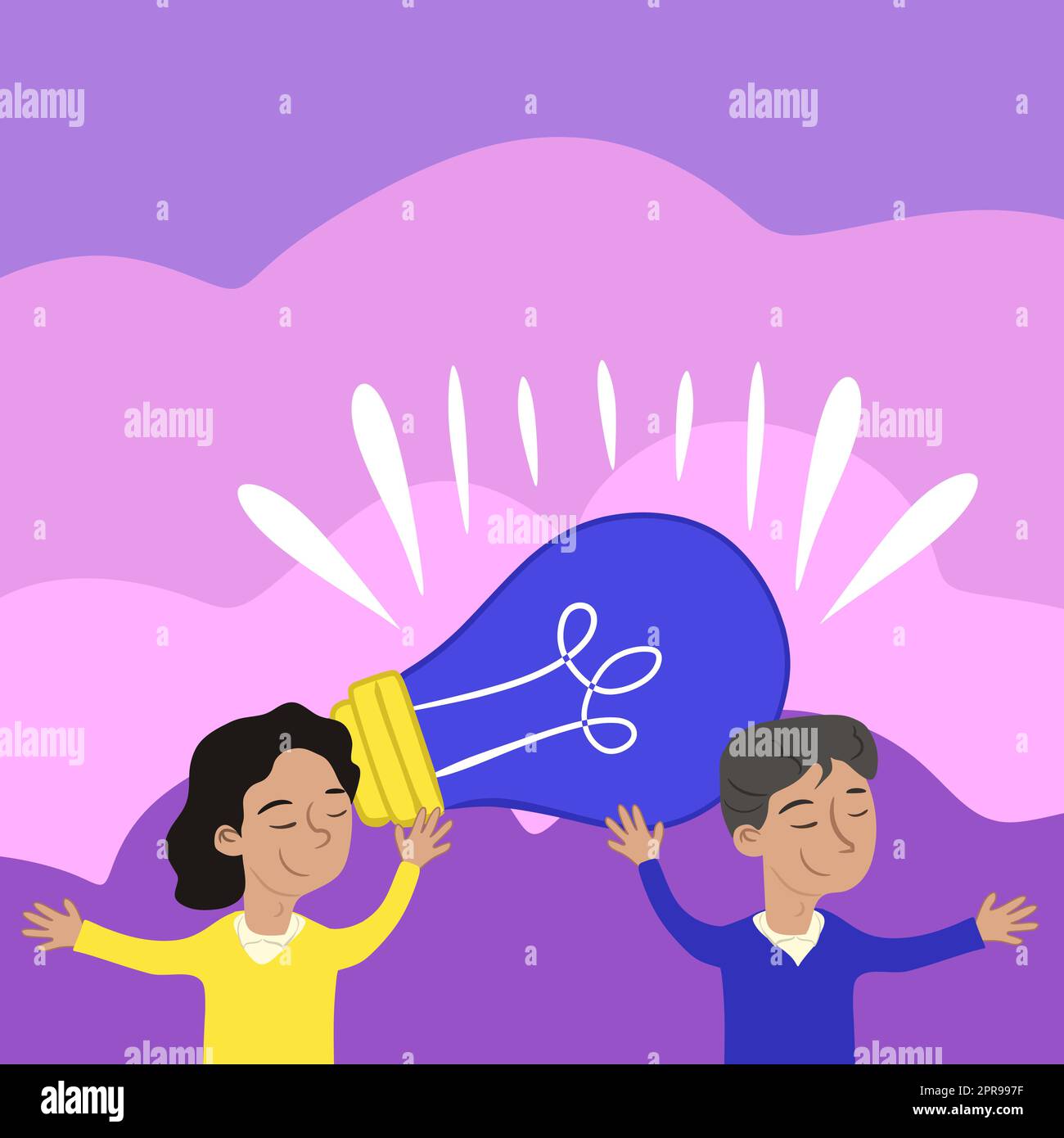 Two Colleagues Holding Lamp Presenting New Achievement Reached ...