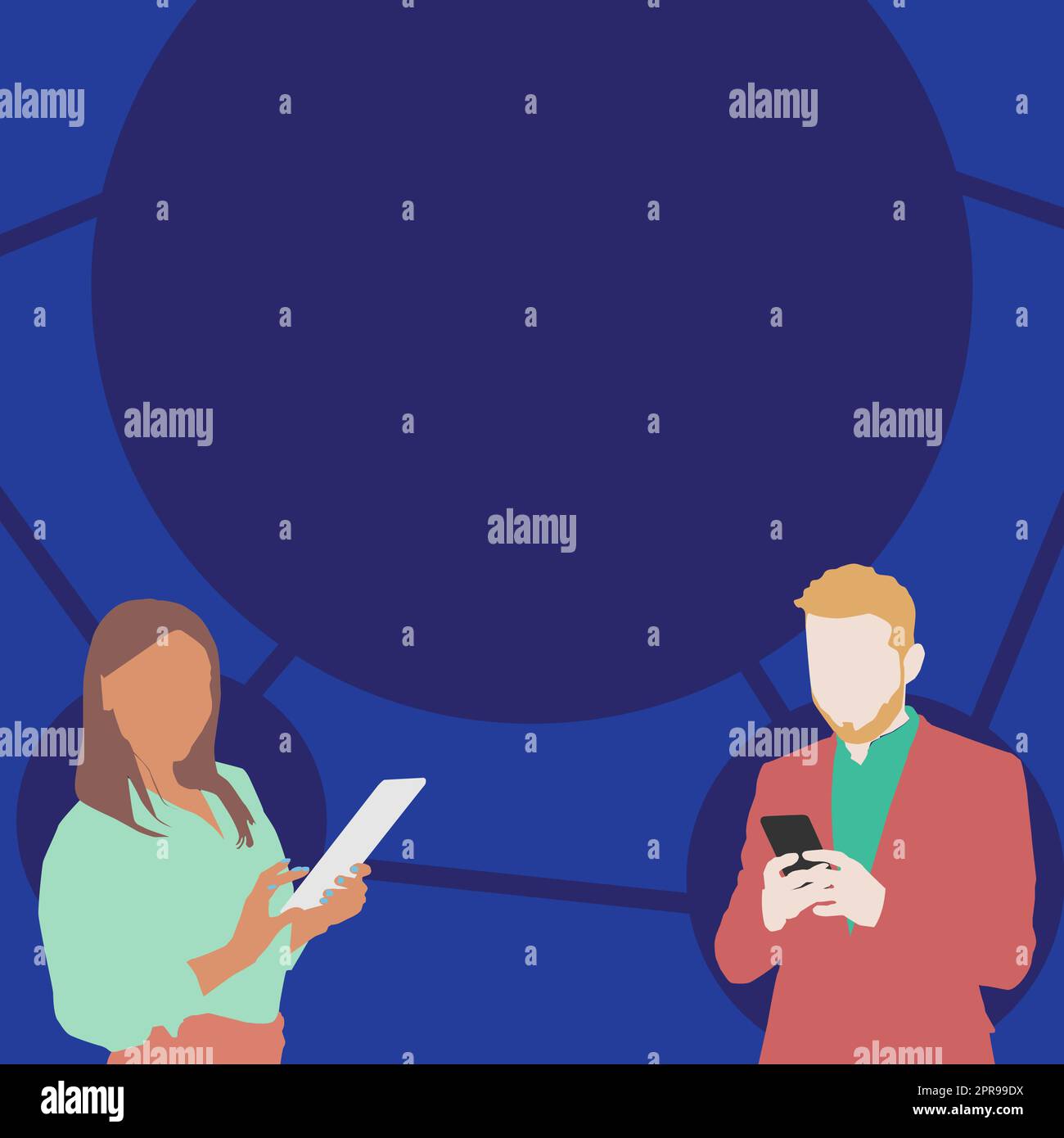 Illustration Of Partners Busy Using Smartphones Searching For New ...