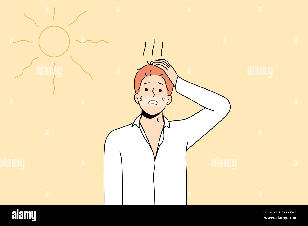 Unhealthy man standing under sun feel dehydrated and overheated in hot ...