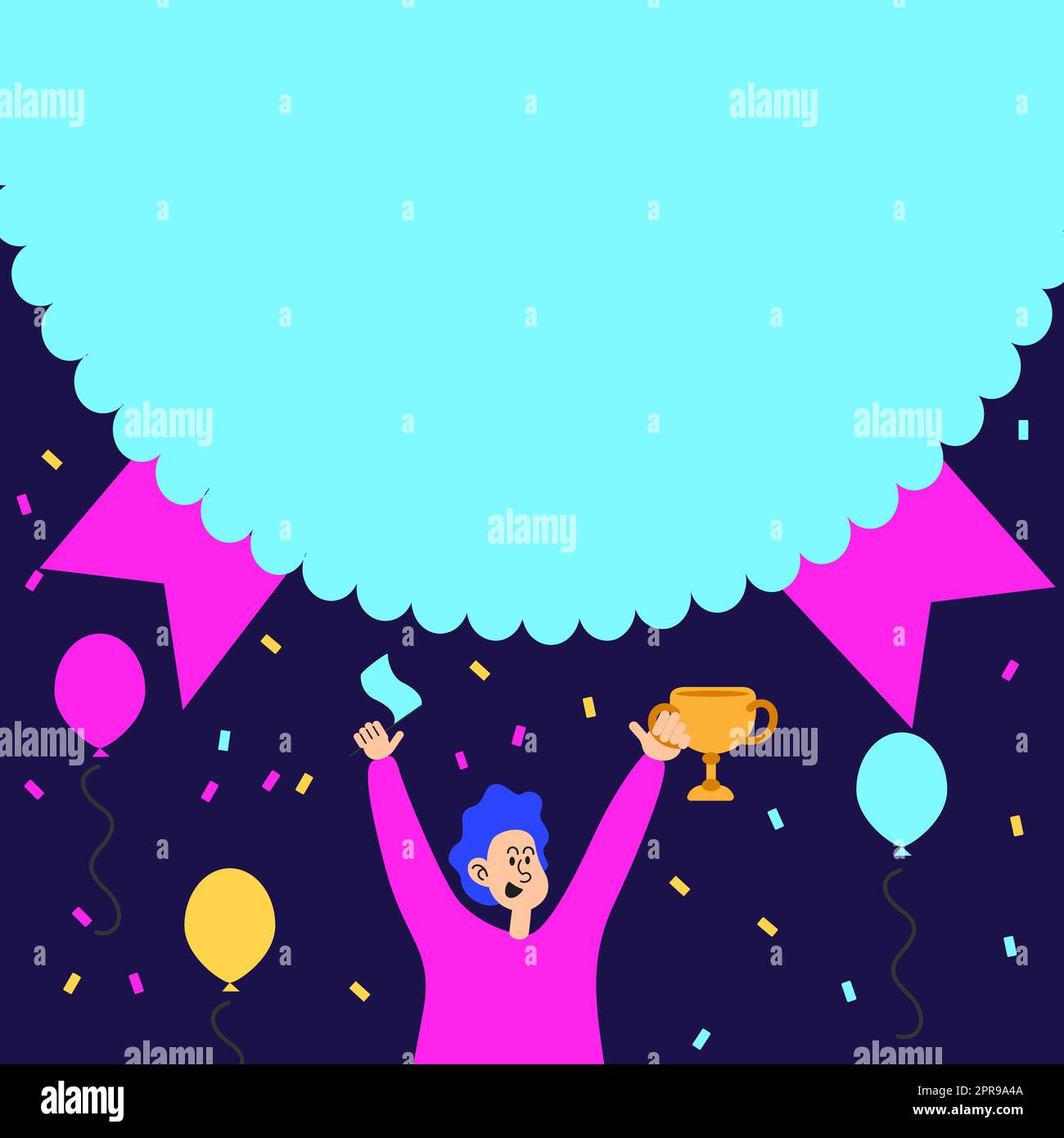 Man Holding Trophy Celebrating Performance Surrounded With Balloons ...