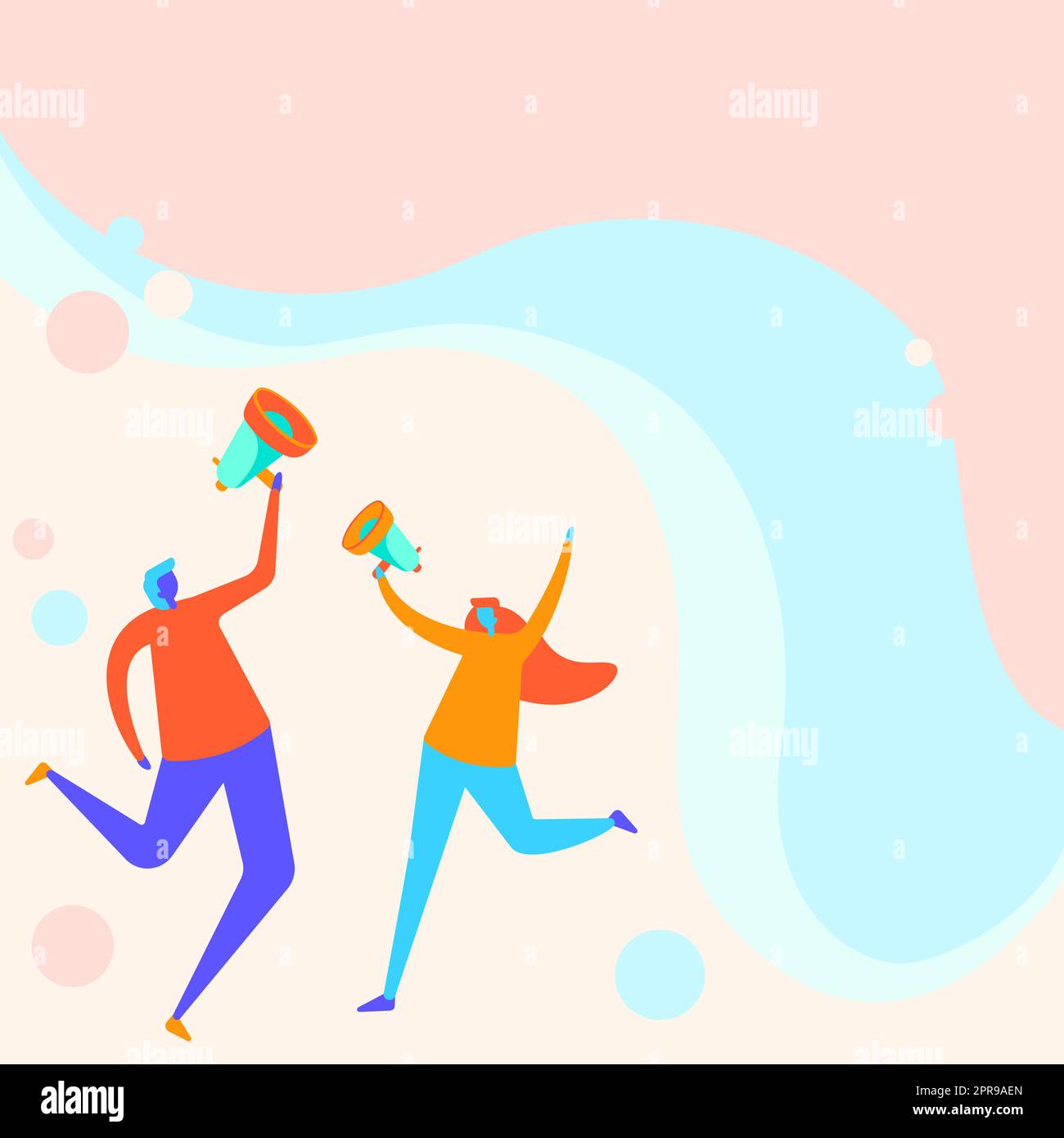 Illustration Of Joyful Partners Mildly Jumping Around Sharing Thoughts ...