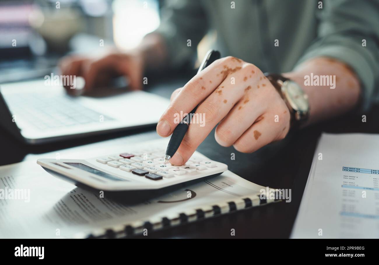Businessman hand calculator checking bills hi-res stock photography and ...