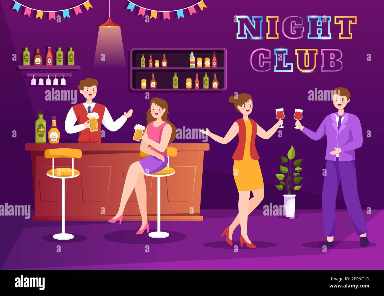 Night Club Cartoon Illustration with Nightlife like a Young People ...