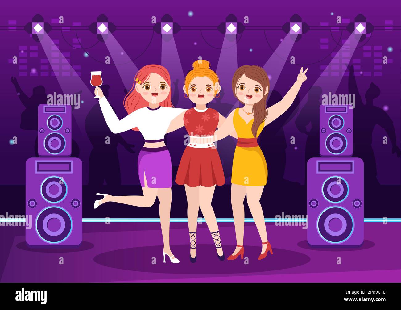 Night Club Cartoon Illustration With Nightlife Like A Young People