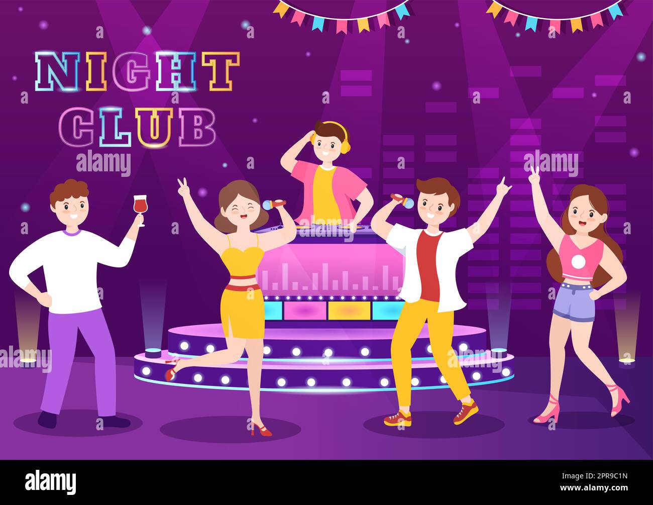 Night Club Cartoon Illustration with Nightlife like a Young People ...