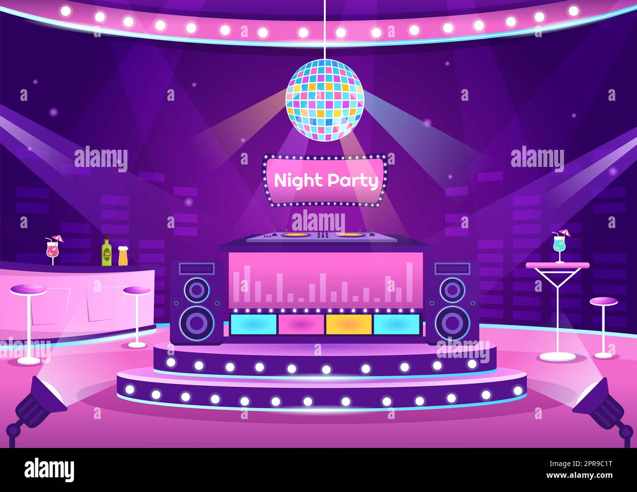 Night Club Interior Cartoon Illustration for Nightlife like a Young ...