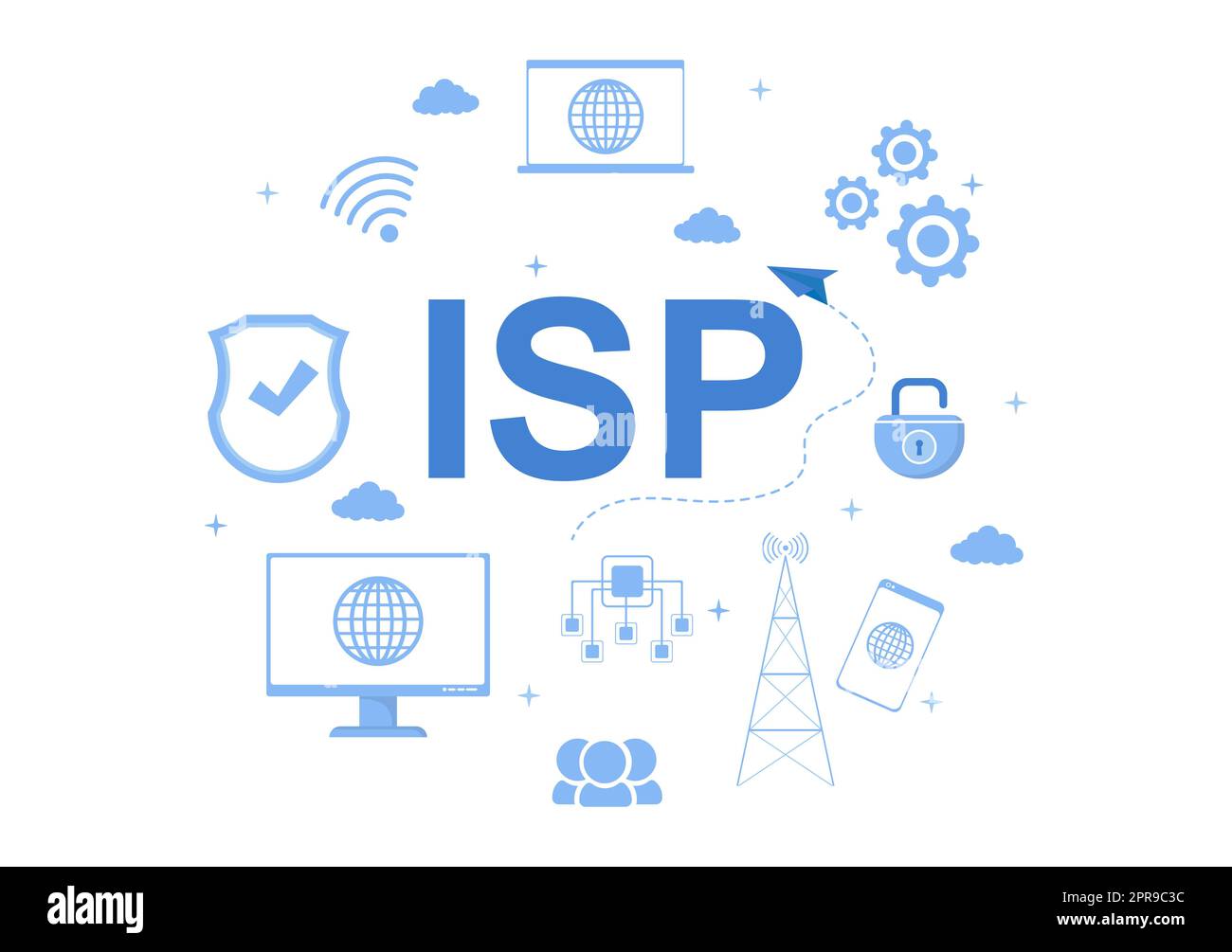 ISP or Internet Service Provider Cartoon Illustration with Keywords and ...