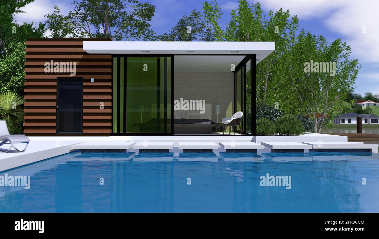 swimming pool with pool house Stock Photo - Alamy