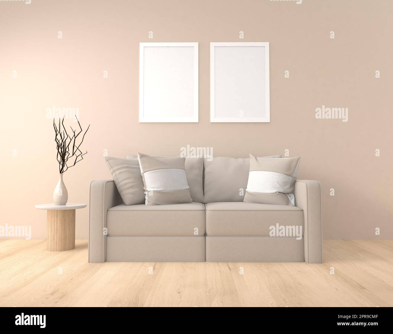 modern living room with 2 picture frame mockup template Stock Photo - Alamy