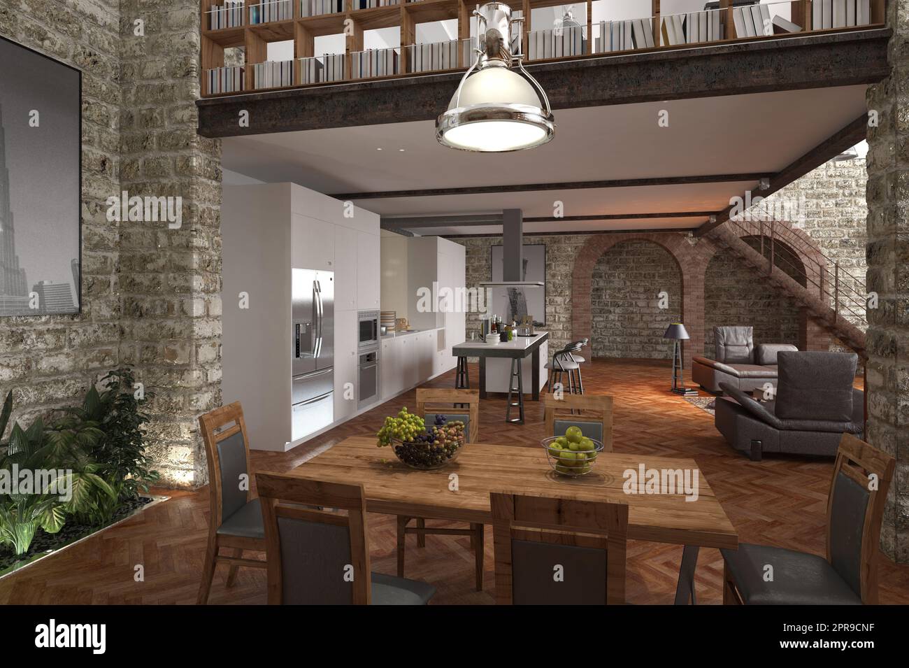 Large open-plan living area in a modern home with a dining table and ...