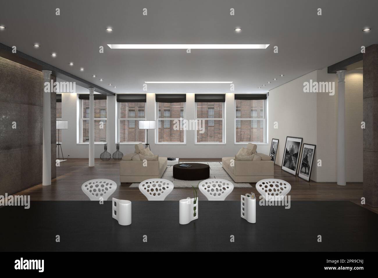 Interior of Modern Apartment Condominium Open Concept Dining and Living ...