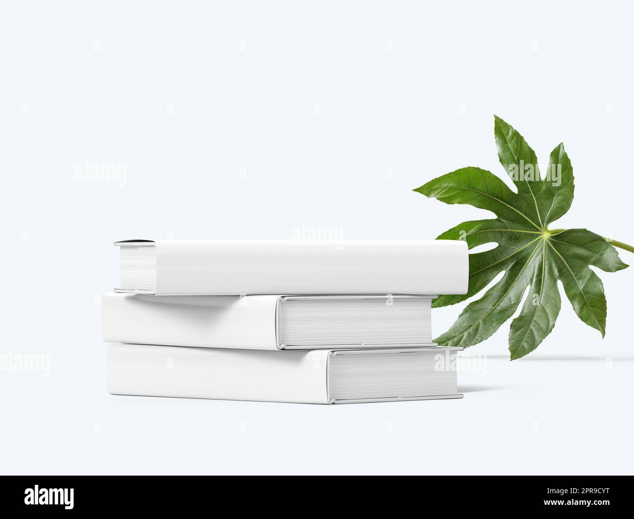 Mockup Book Cover, stack of books with green leaves, 3d Illustration ...
