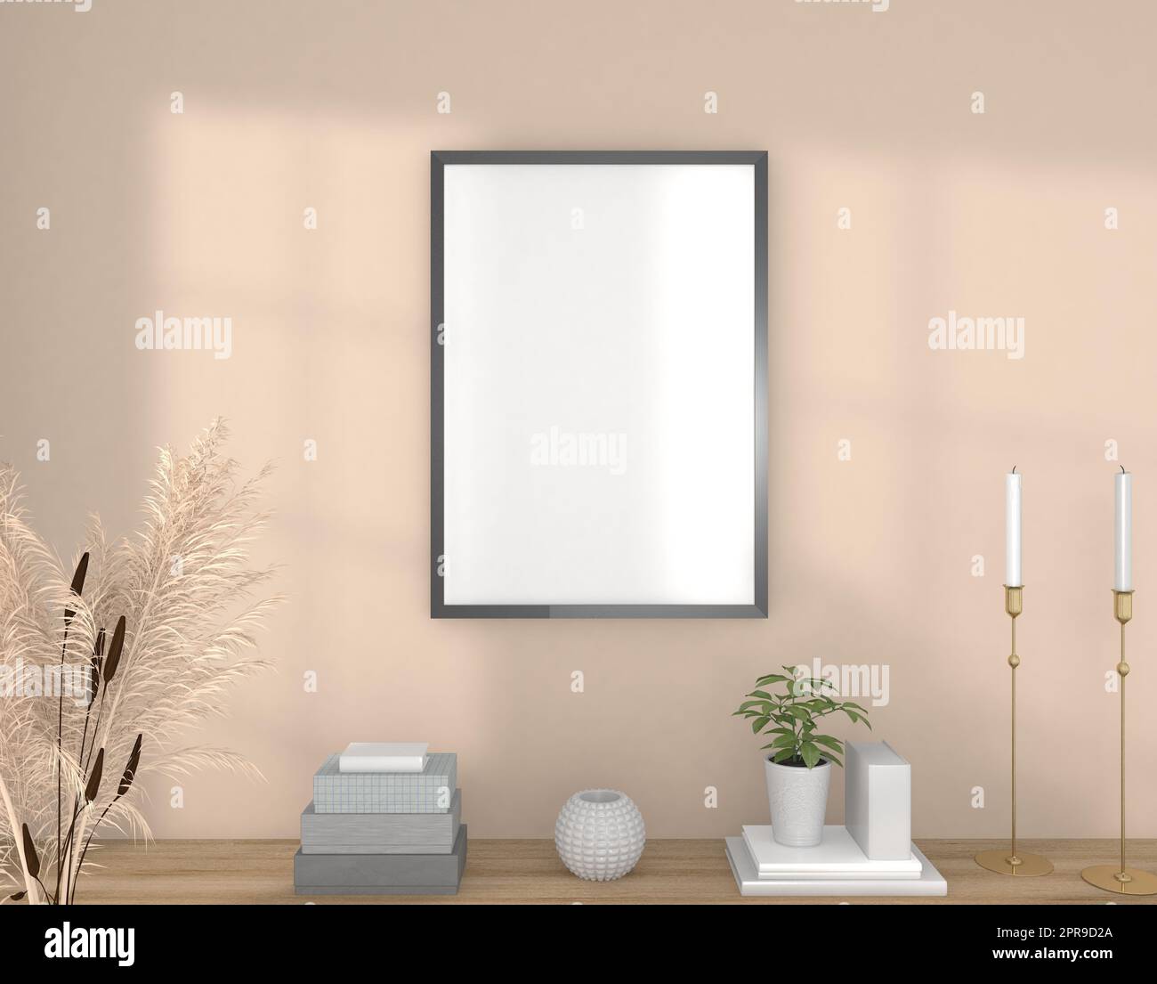 Mock up grey picture frames on the wall, 3d rendering, 3d illustration ...