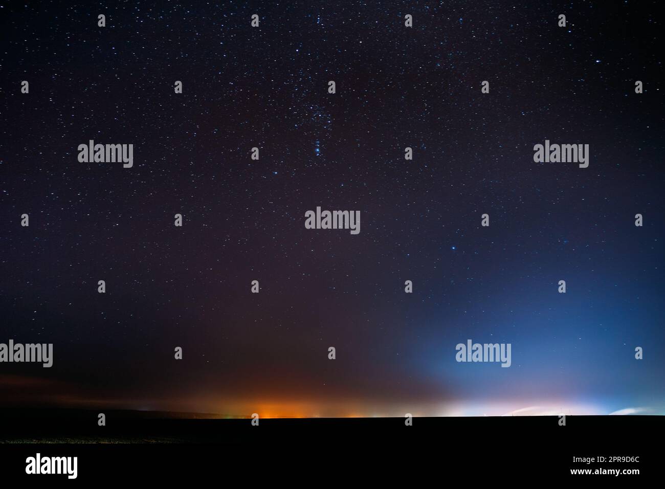 Night Starry Sky With Glowing Stars Above Countryside Landscape. Rural ...