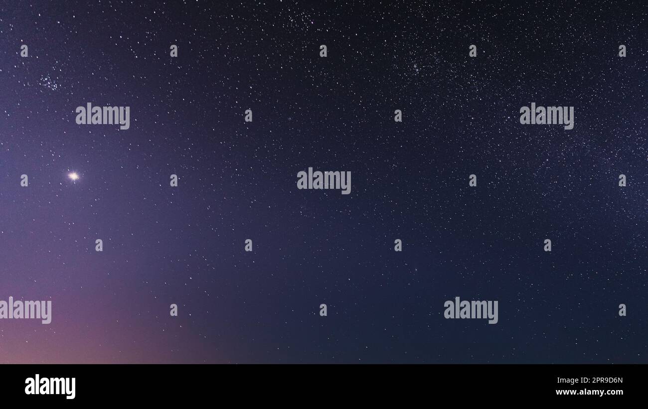 Night Starry Sky With Glowing Stars. Bright Glow Of Planet Venus In Sky ...