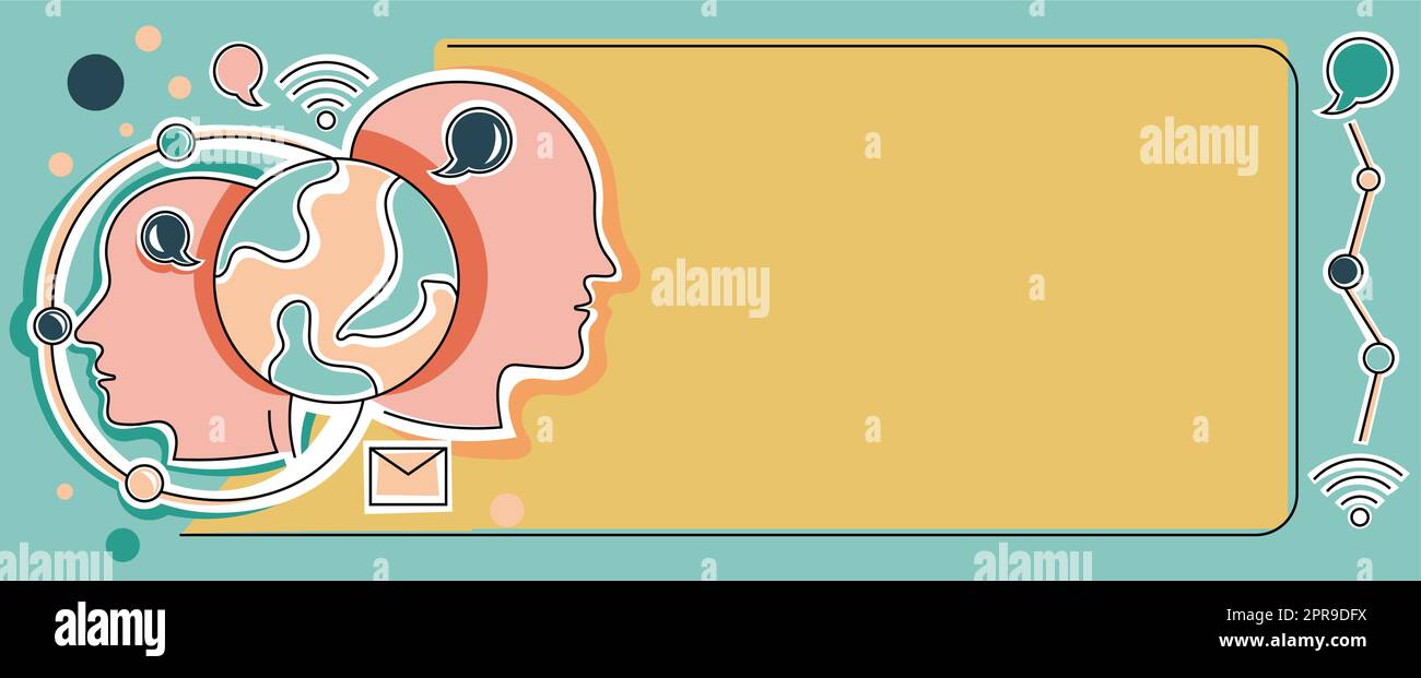 Multiple Heads Conttected Showing World Globe New Technology Ideas ...