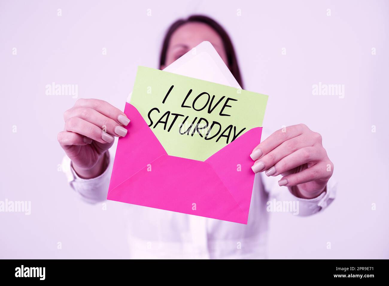 Text showing inspiration I Love Saturday. Conceptual photo To have ...