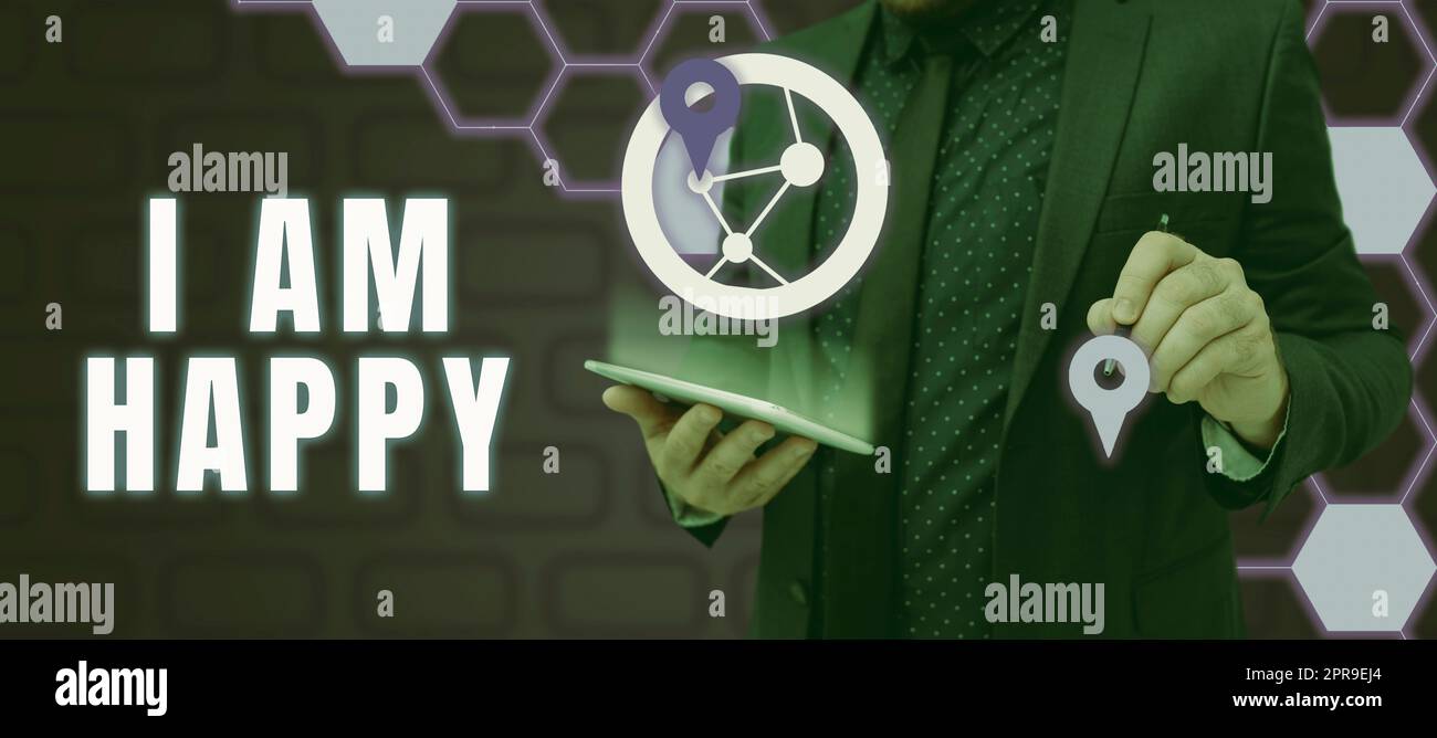 Text showing inspiration I Am Happy. Concept meaning To have a ...