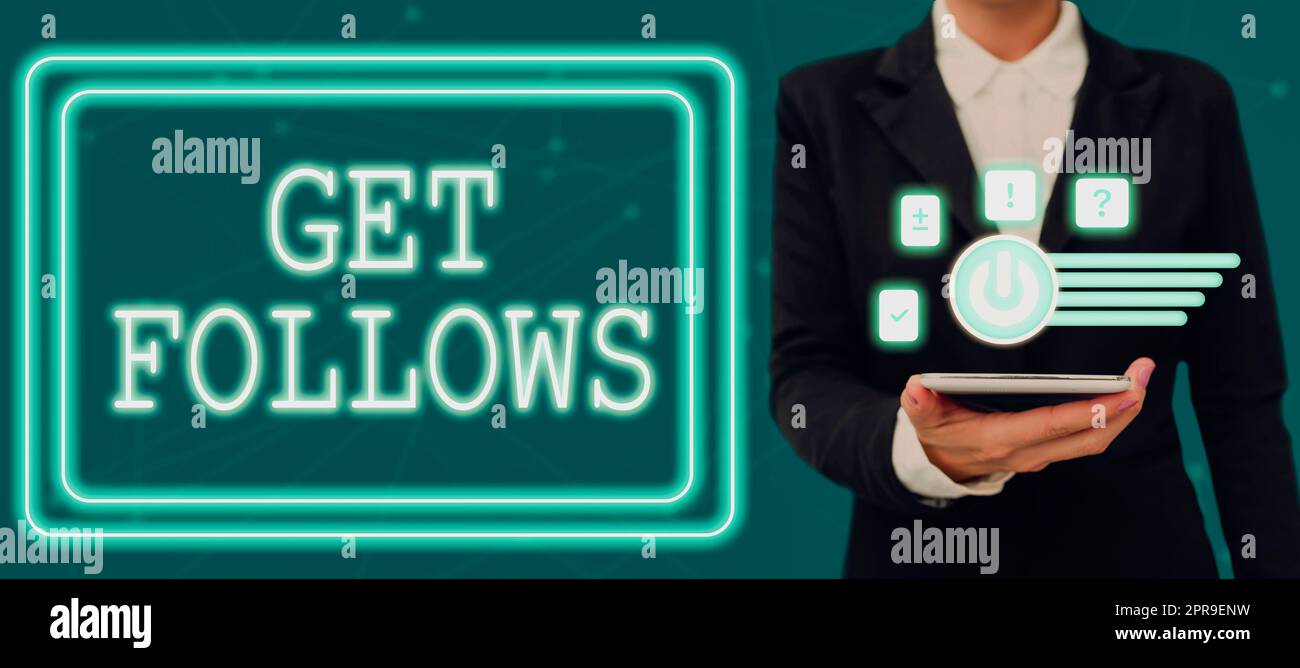 Conceptual display Get Follows. Conceptual photo person who imitates ...