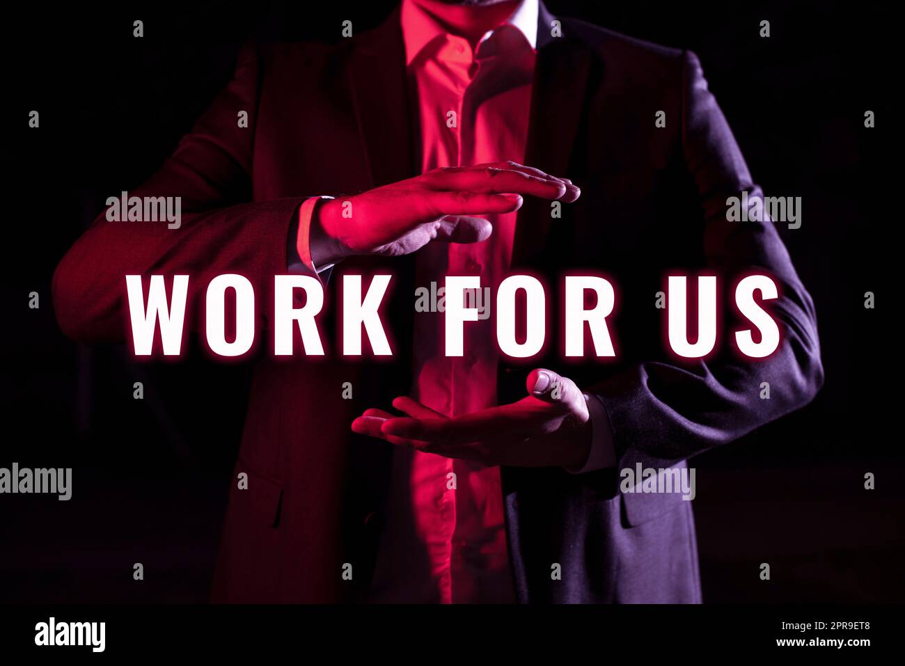 Hand writing sign Work For Us. Word Written on Invitation to join a ...