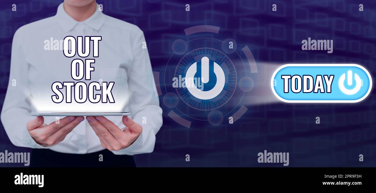 Text caption presenting Out Of Stock. Business concept Not available ...