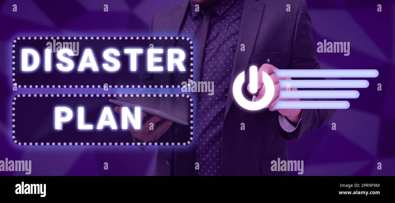 Hand writing sign Disaster Plan. Business showcase Respond to Emergency ...