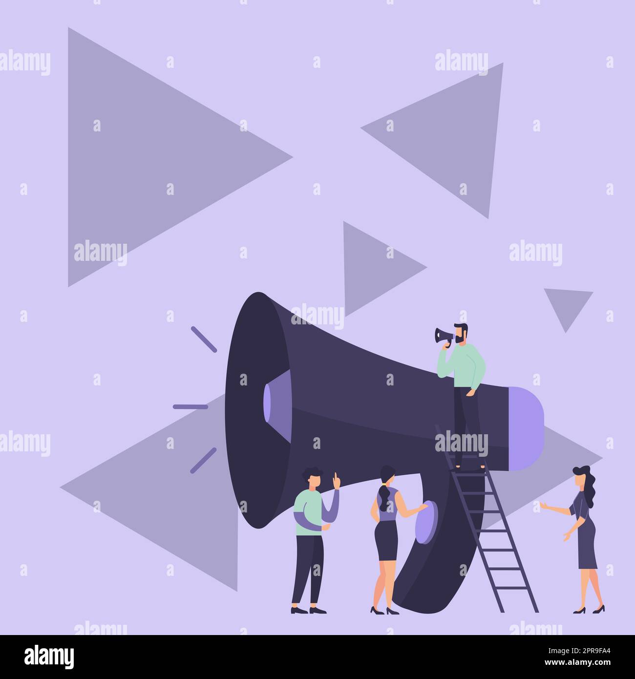 Group Of People Drawing Holding Their Megaphones Talking And Sharing ...