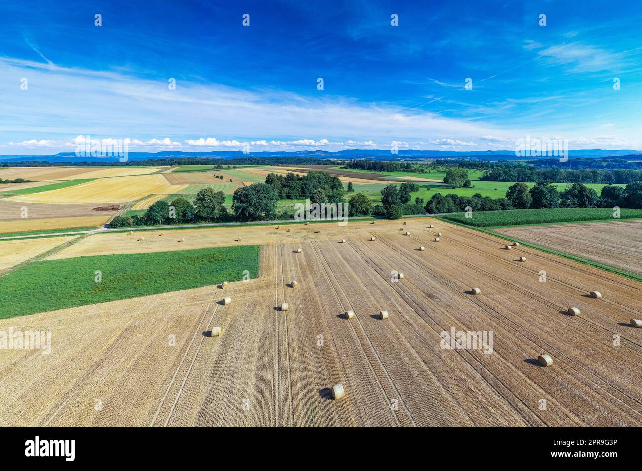 aerial view of empty fields and swabian alb Stock Photo - Alamy