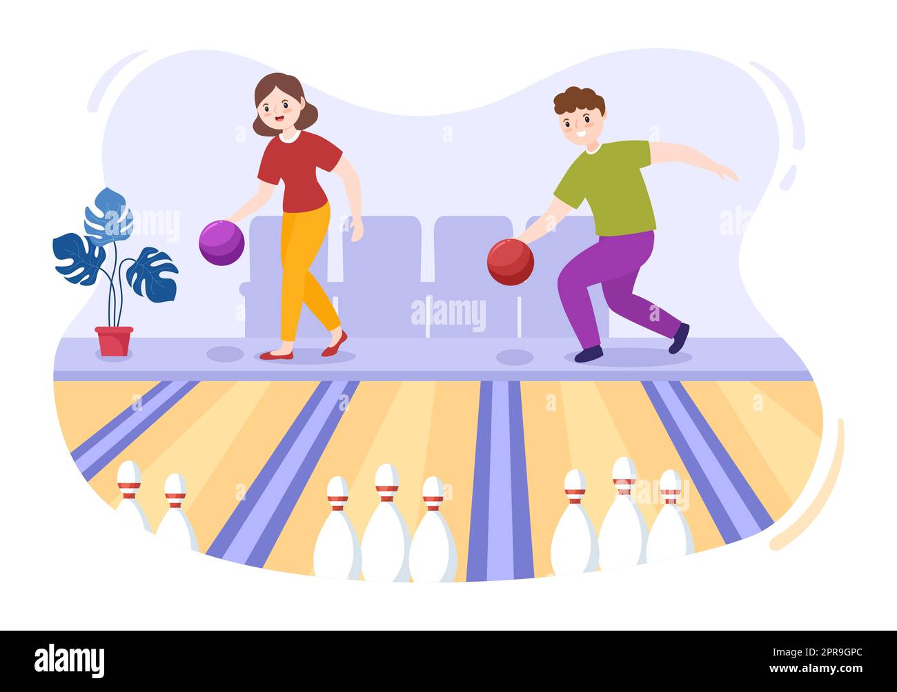 People Play Bowling Game Hand Drawn Cartoon Flat Design Illustration ...