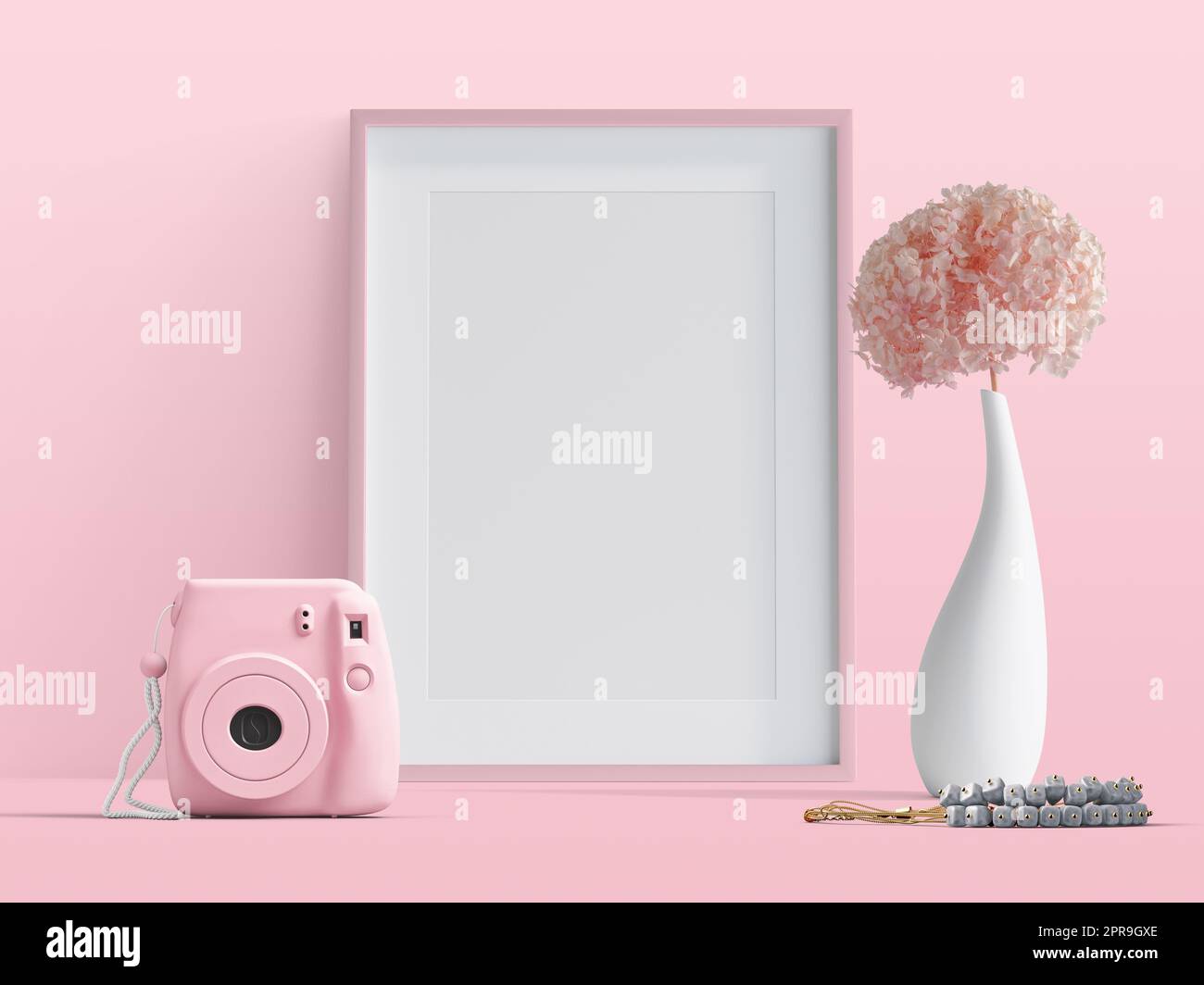 pink room with a picture frame, 3d Rendering, Illustration Stock Photo ...