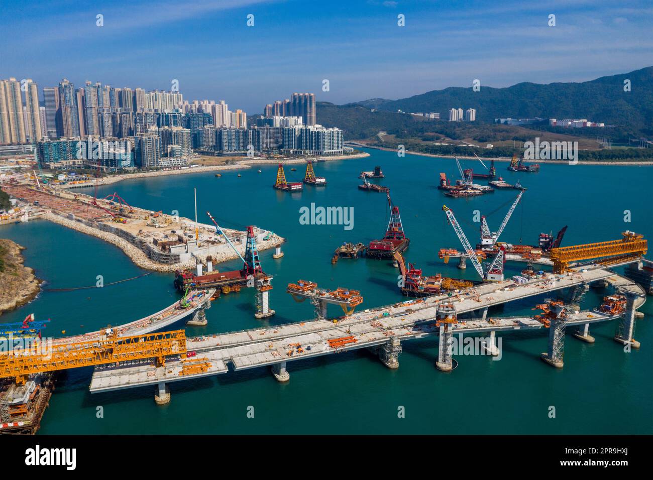 Tseung Kwan O, Hong Kong 21 December 2020: Cross harbor bridge under ...